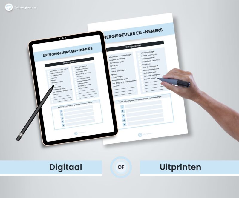 Energiegevers en Energienemers – Werkblad - Zelfzorgtools