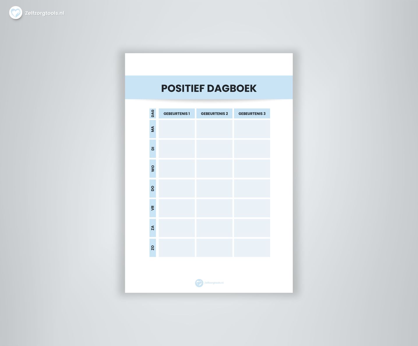 Positief Dagboek – Werkblad - Zelfzorgtools
