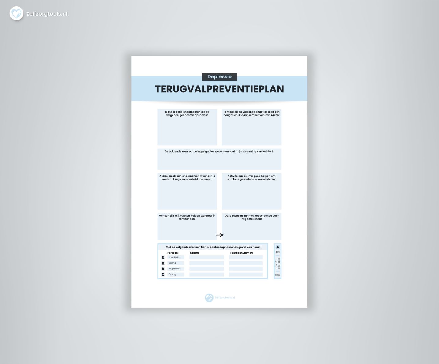 Terugvalpreventieplan Depressie - Zelfzorgtools