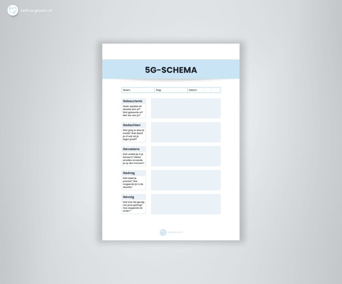 5G-schema – Werkblad - Zelfzorgtools