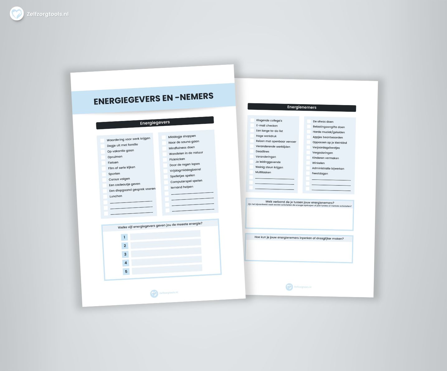 Energiegevers en Energienemers – Werkblad - Zelfzorgtools
