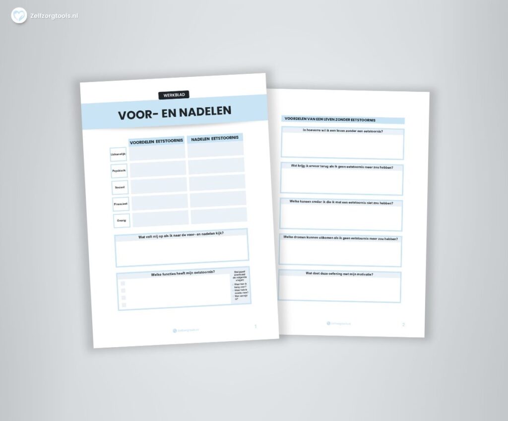 Voordelen en Nadelen Eetstoornis – Werkblad - Zelfzorgtools