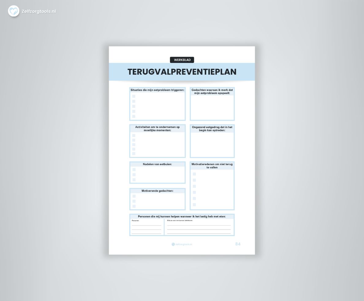 Terugvalpreventieplan Eetstoornis – Werkblad - Zelfzorgtools